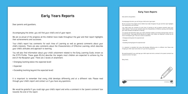 EYFS Editable Reception Profile Report Letter