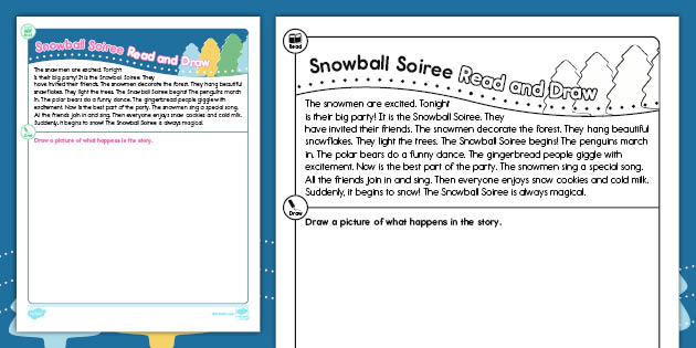 Kindergarten Snowball Soirée Read and Draw Activity | Twinkl