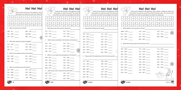 LKS2 Subtraction Christmas Joke Activity - ho ho ho maths