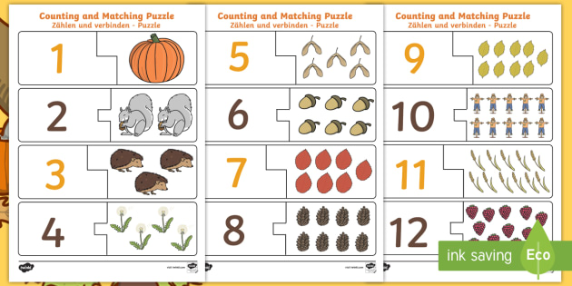 Autumn Themed Counting Puzzle English/German (teacher made)