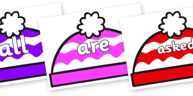 FREE! - Tricky Words on Woolly Hats (Multicolour)