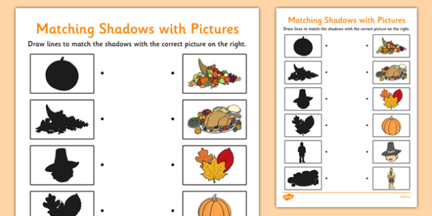 FREE! - Thanksgiving Shadow Matching Worksheet