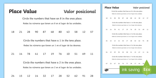 Place Value Worksheet / Worksheet English/Spanish