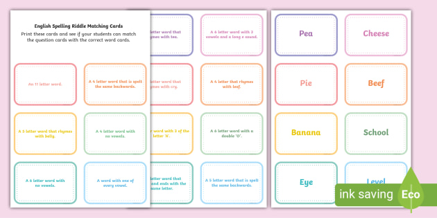 * NEW * English Spelling Riddle Cards (teacher made)