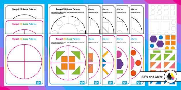 Rangoli 2D Shapes Patterns Cut and Paste Activity