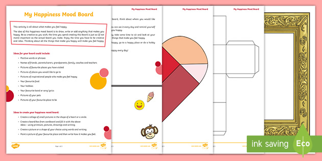 My Happiness Mood Board Worksheet (teacher made)