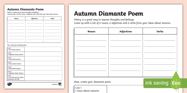 * NEW * Autumn Diamante Poem Template, Autumn, Diamante