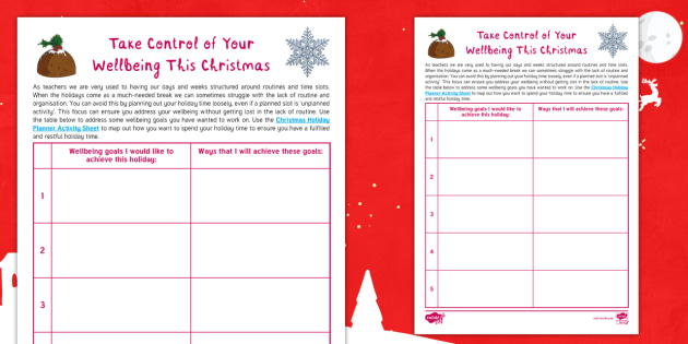 Staff Wellbeing Take Control of Your Wellbeing This Christmas Activity