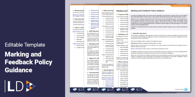 Marking and Feedback Policy Guidance: Editable Template - leaders
