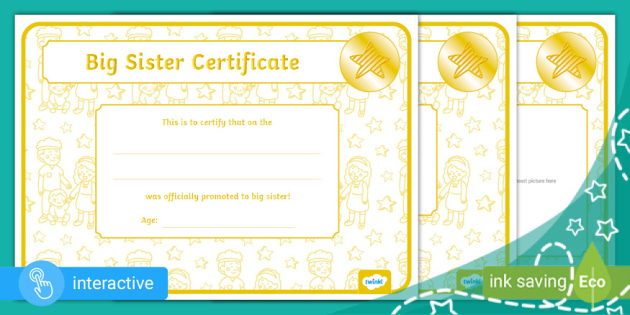 Big Sister Award Template Promoted Promoted To Big Sister 2024 Cute