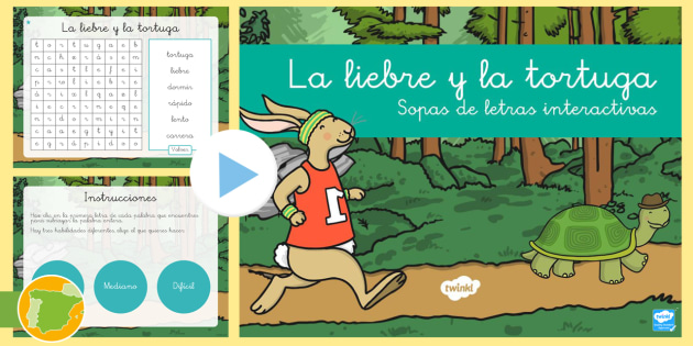 Sopas de letras interactivas: La liebre y la tortuga