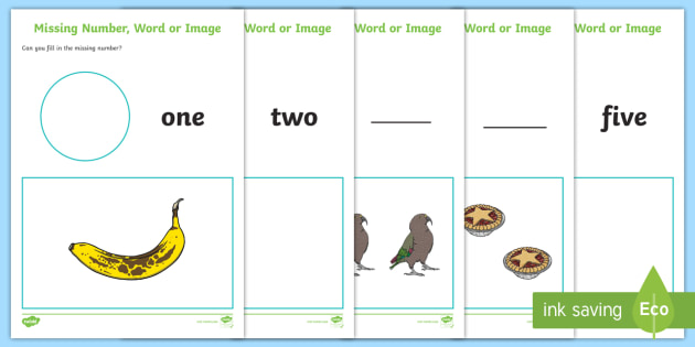 Missing Number, Word or Pictures Worksheets (teacher made)