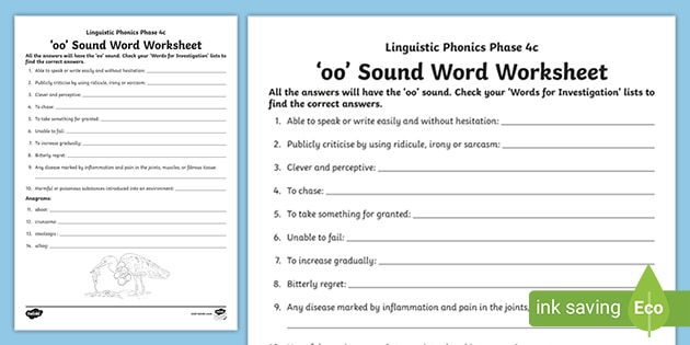 Linguistic Phonics Phase 4c 'oo' Sound Word Worksheet