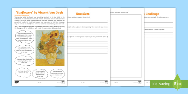 Sunflowers by Van Gogh Art Appreciation Worksheet