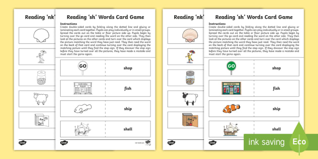 Reading 'sh' Words Card Game (teacher made)