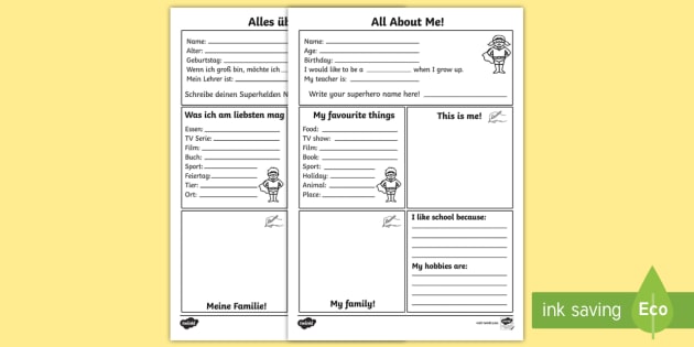 All About Me Worksheet / Worksheet English/German - All About Me Worksheet