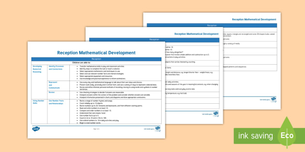 Reception Mathematical Development Editable Overview