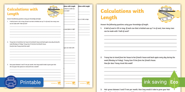 Calculations with Length Activity Sheet (teacher made)