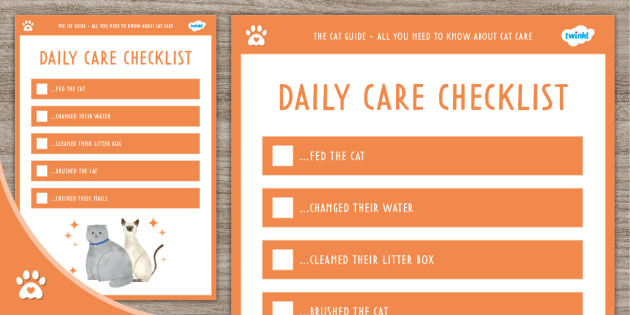 Cat Care - Daily Checklist - Pet Care - Twinkl Pets
