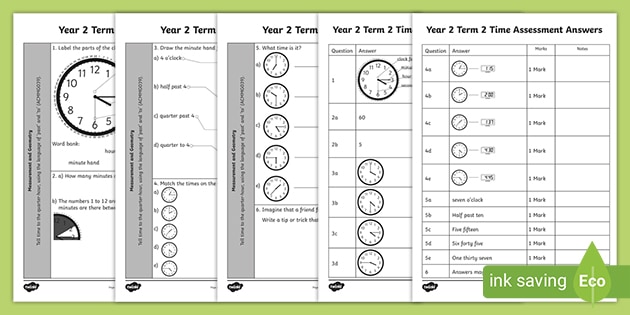 Year 2 Time Assessment Sheet (teacher made)