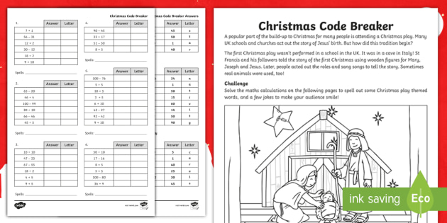 KS1 Christmas Calculations Code Breaker Worksheets - Twinkl