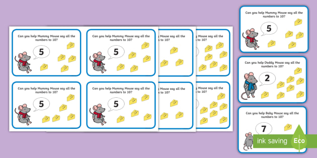 Mouse Family Reciting Numbers to 10 Cards