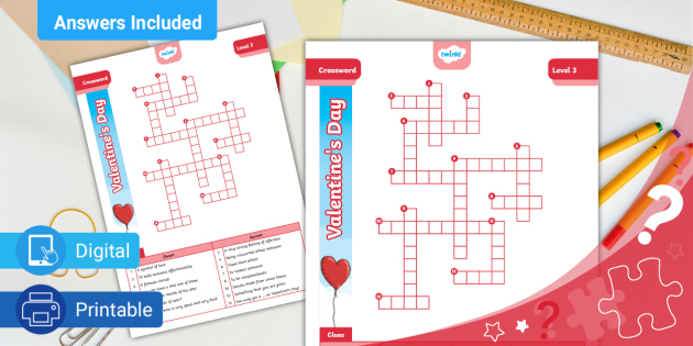 Valentine's Day Crossword Puzzle - L3 - Twinkl Puzzled