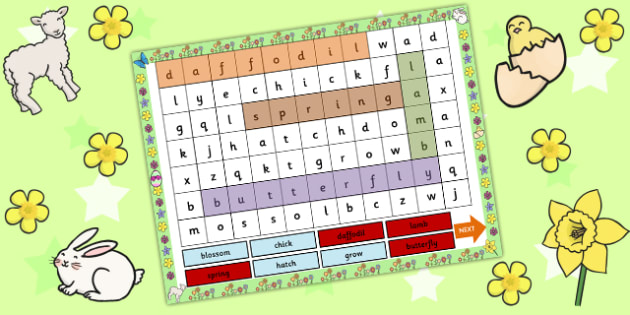 Spring Themed Interactive Word Search PowerPoint