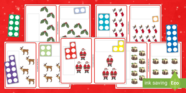 Christmas-Themed Count and Find the Matching Number Shapes Cards