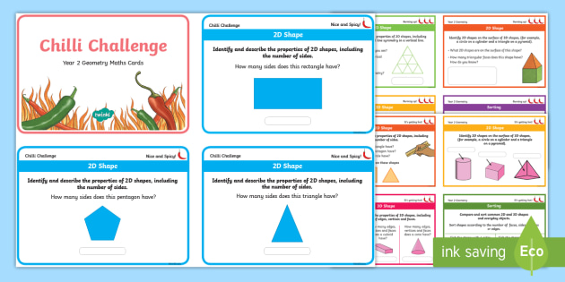 Chilli Challenge Year 2 Geometry Maths Cards (teacher made)
