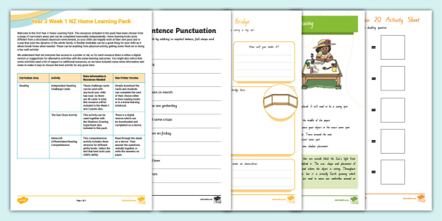 Year 3 Week 1 NZ Home Learning Pack