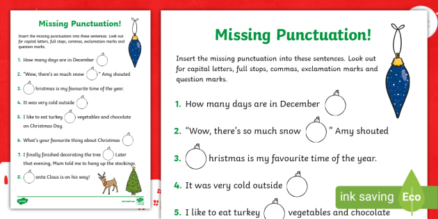 Missing Punctuation Christmas Worksheet