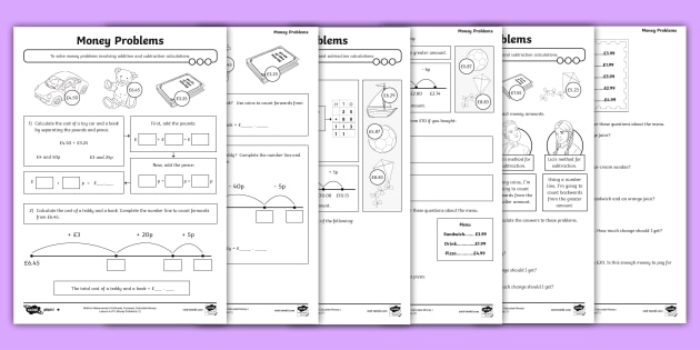 👉 Add and Subtract Money Problems Differentiated Activity Sheets