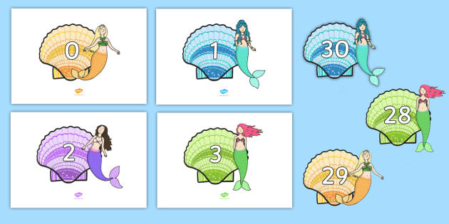 Numbers 0-30 on Mermaids (teacher made)