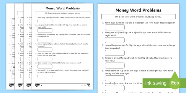 Money Word Problems 3 2nd Grade 3rd Grade Math Worksheet Greatschools 