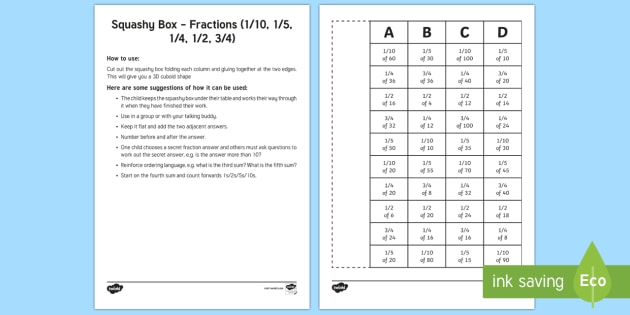 Fractions Squashy Boxes Craft - Mental Maths Warm Up + Revision