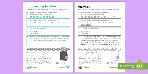 Escape the Room: Introduction to Ratio Challenge Card