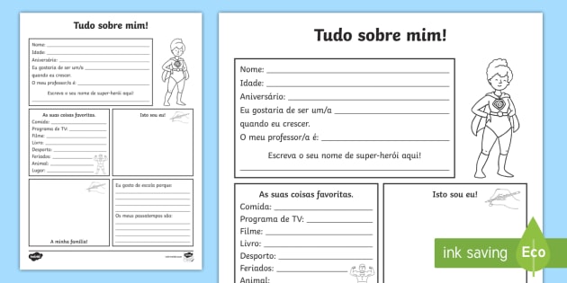 Tudo sobre mim Ficha de atividades (teacher made)