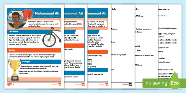 KS1 Muhammad Ali Differentiated Reading Comprehension