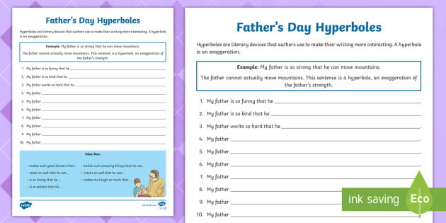 Father's Day Hyperboles Activity - Grades 4-6 (teacher made)