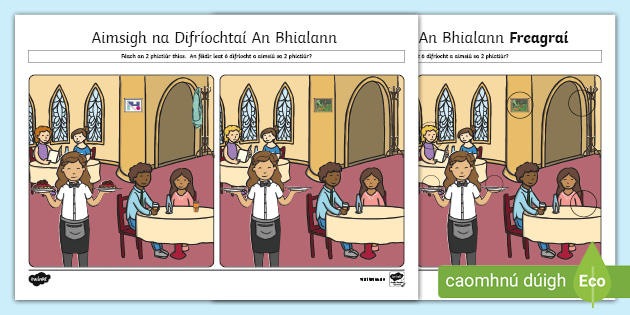 The Restaurant Spot the Difference Worksheet Gaeilge