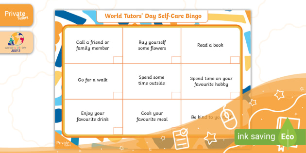 FREE! - World Tutors' Day Self-Care Bingo (Teacher-Made)