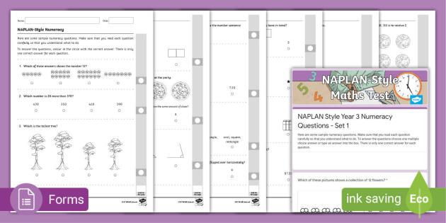 NAPLAN Style Numeracy Paper | Year 3 Maths Questions