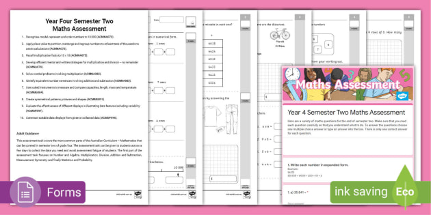 Year Four Semester Two Maths Assessment (teacher made)