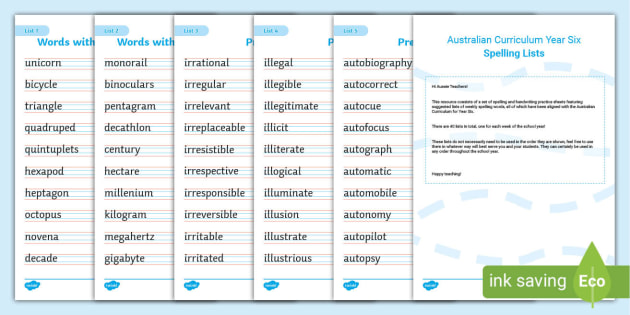 Australian Curriculum Year 6 Spelling & Handwriting Practice