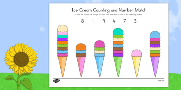 Ice Cream Counting and Number Match - usa, america, ice cream