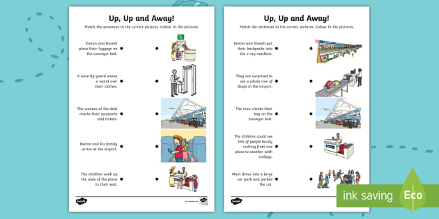 Up, Up and Away! Sentence and Picture Matching Worksheet / Worksheet