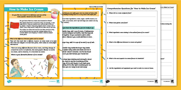 How to Make Ice Cream Reading Comprehension - Primary