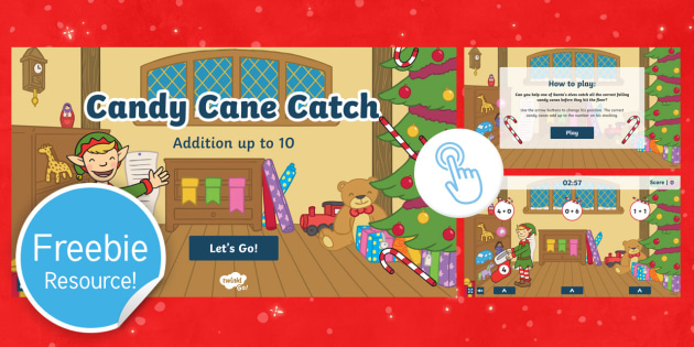 Candy Cane Catch: Addition to 10 Game - twinkl go, go