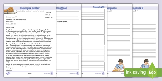 Stop Polluting the Ocean Persuasive Letter (teacher made)